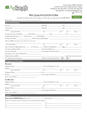 Fillable Online 49401 AgSouth Mortgages Pre-Qualification Form 3-18 ...