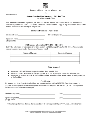 Fillable Online Student Non-Tax Filer Statement * 2021 Tax Year 2023-24 ...