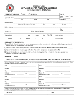 Fillable Online application for fireworks license - special effects ...