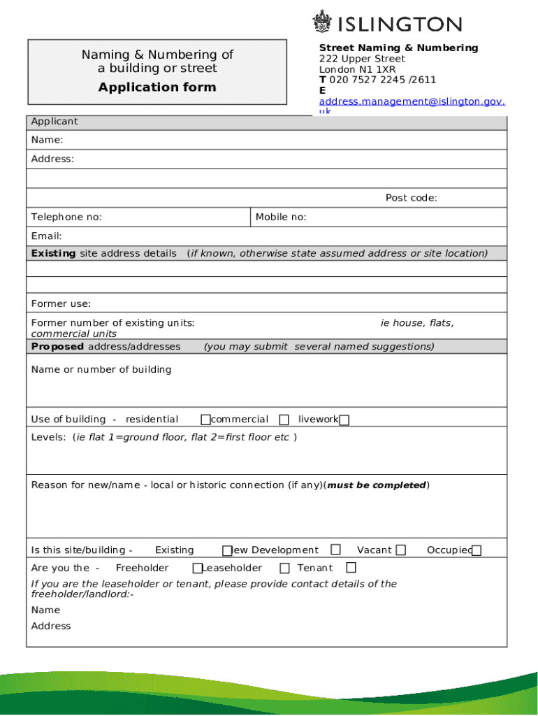 Street Naming and Numbering application Doc Template | pdfFiller