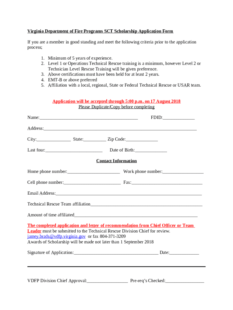 Virginia Department of Fire Programs SCT Scholarship Application Doc ...