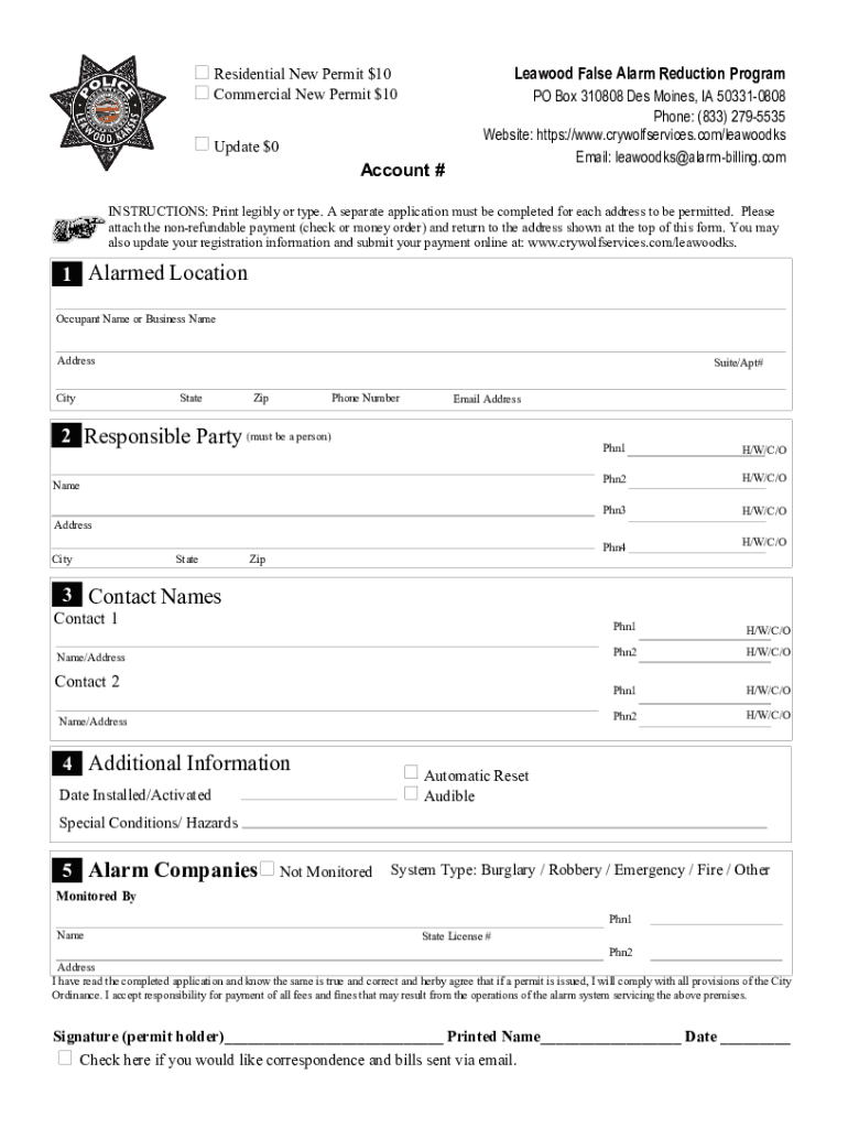 Fillable Online Leawood-Alarm-Registration-Form. ... Fax Email Print ...