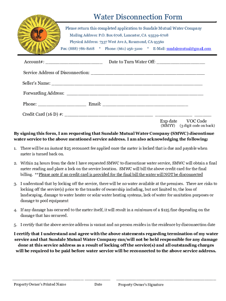 Fillable Online REQUEST TO STOP WATER SERVICE Fax Email Print - pdfFiller