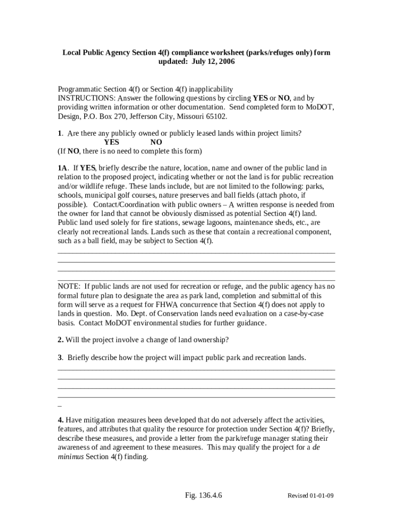 Local Public Agency Section 4(f) compliance worksheet (parks/refuges ...
