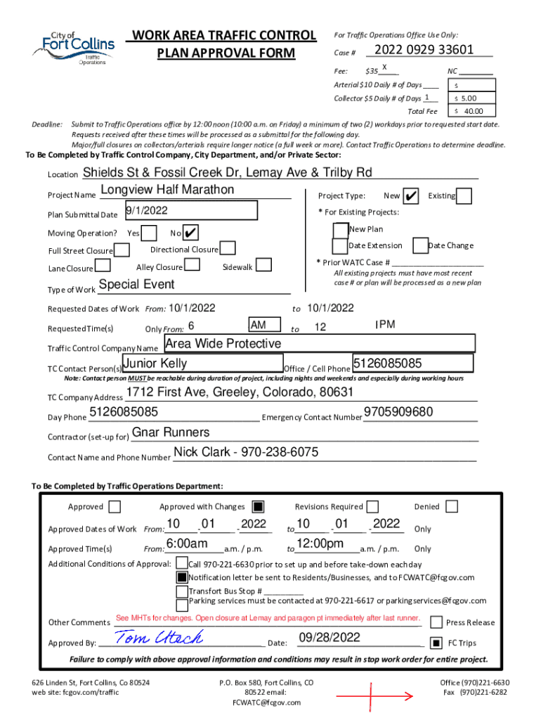 Fillable Online WORK AREA TRAFFIC CONTROL PLAN APPROVAL FORM Fax Email ...
