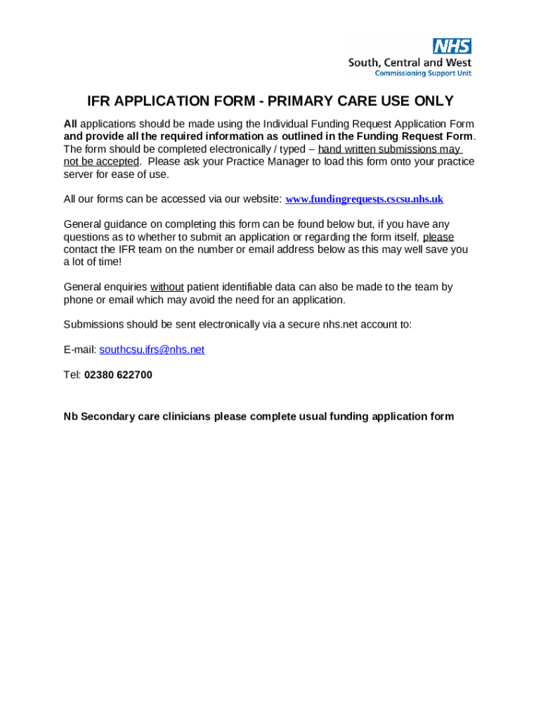 IFR APPLICATION - PRIMARY CARE USE ONLY Doc Template | pdfFiller