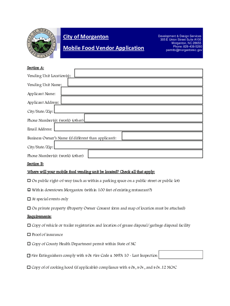 Fillable Online City of Morganton Mobile Food Vendor Application Fax Email Print - pdfFiller