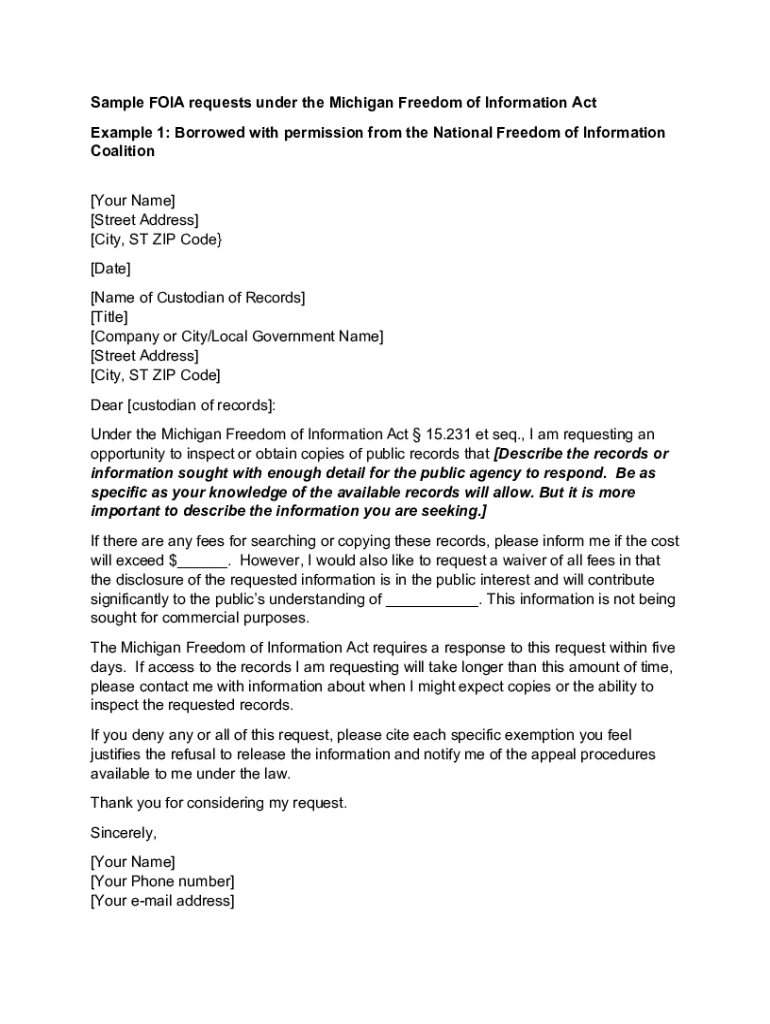 Fillable Online Sample FOIA Request Letter Fax Email Print - pdfFiller