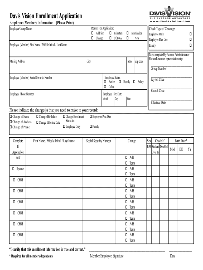 Fillable Online Get the free Davis Vision Enrollment Application Fax ...