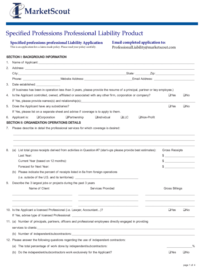 Fillable Online application for specified professions professional ...