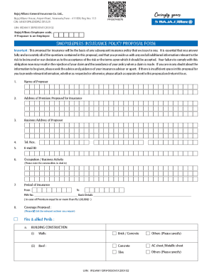 Fillable Online SHOPKEEPERS INSURANCE POLICY PROPOSAL FORM Fax Email ...