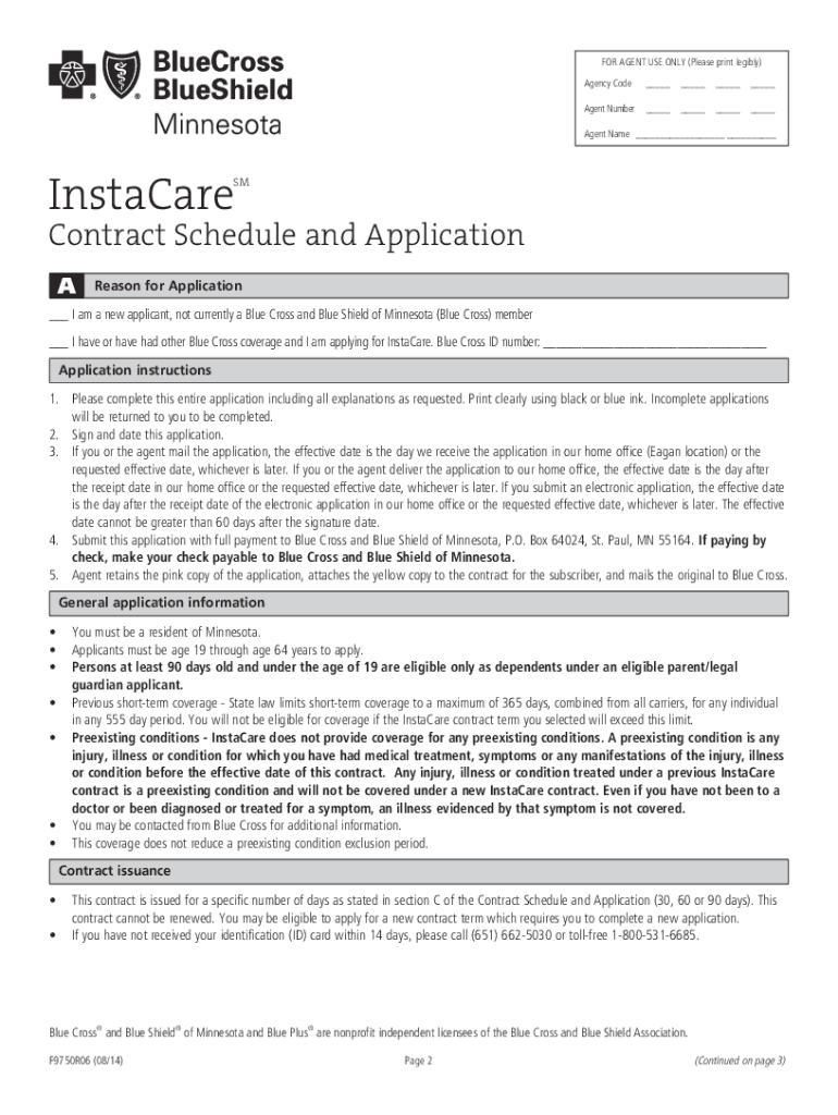 Fillable Online InstaCare Contract Schedule and Application - EBView ...
