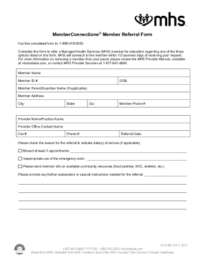 Fillable Online MHS - MemberConnections Member Referral Form ...