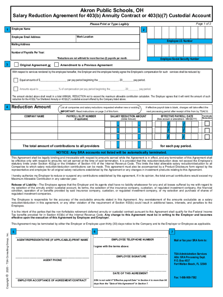 Fillable Online Salary Reduction Agreement for 403(b)with Match/Roth ... Fax Email Print - pdfFiller