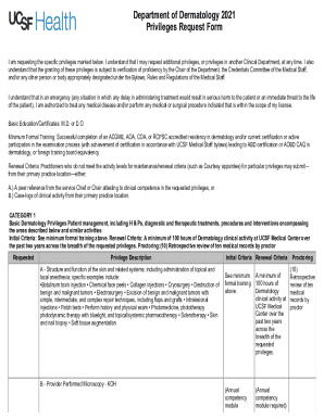 Fillable Online Department of Dermatology 2021 Privileges Request Form ...