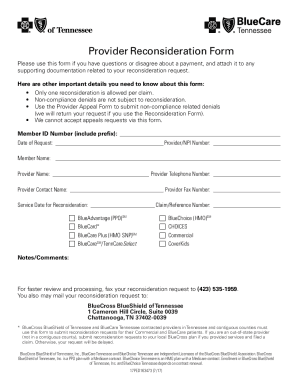 Fillable Online Claim Payment Reconsideration Submission Form Fax Email ...