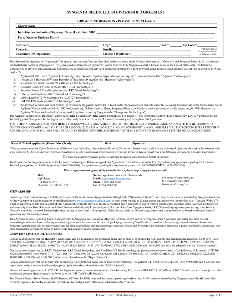 Fillable Online Grower Attribute Sweet Corn Stewardship Agreement Fax ...