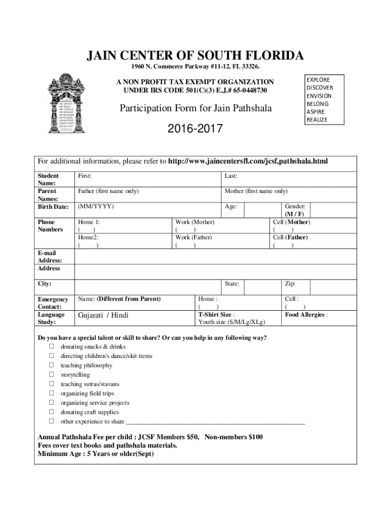 Fillable Online Jain Center of South Florida USA, Jain Mandir United ...
