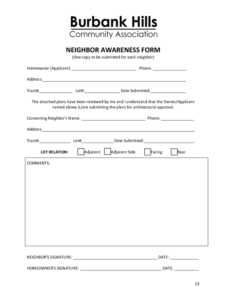 Fillable Online Design Committee Neighbor Awareness Form Fax Email ...