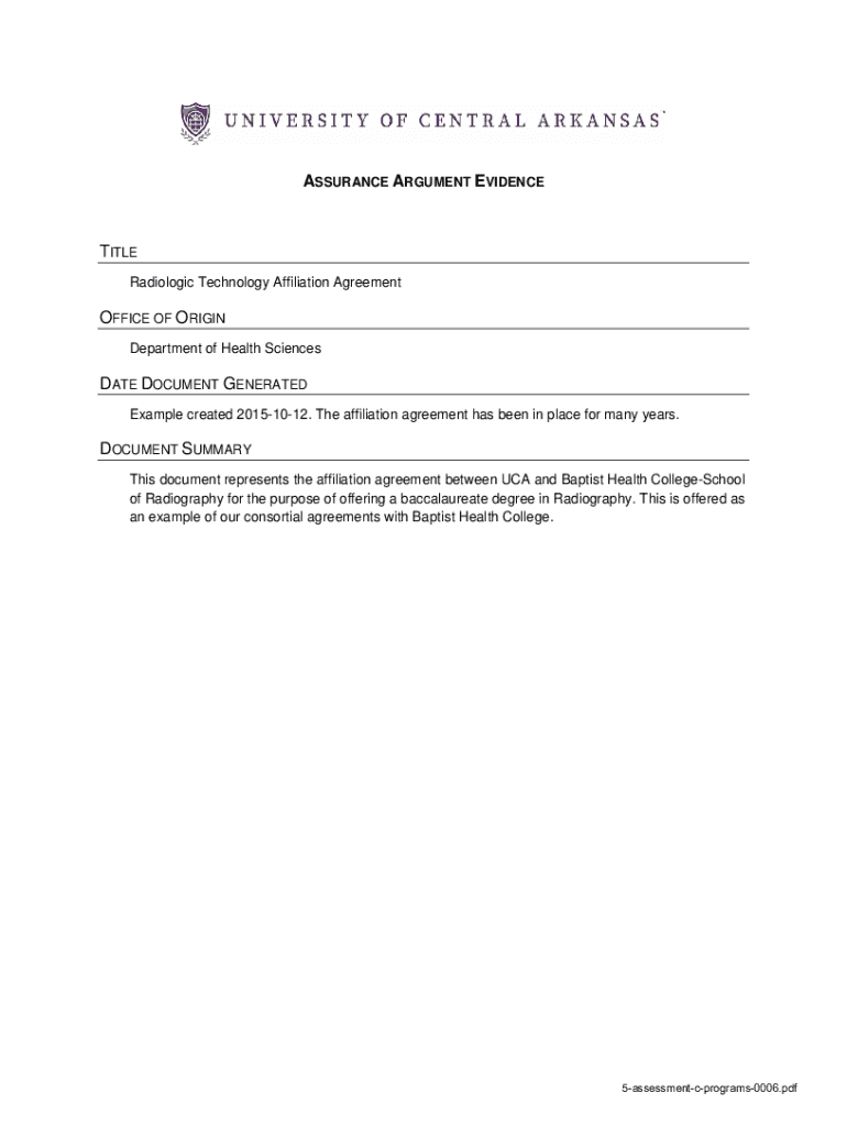 Fillable Online Radiologic Technology Affiliation Agreement Fax Email Print - pdfFiller