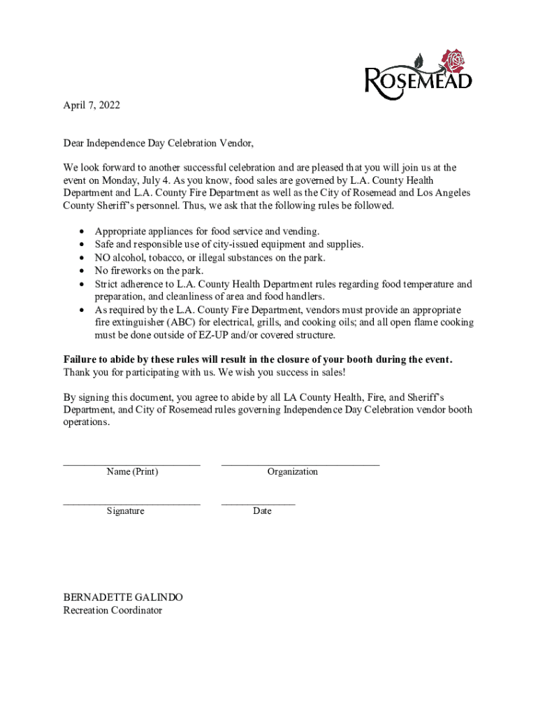 Fillable Online 4th of July Parade and Celebration - City of Rosemead ...