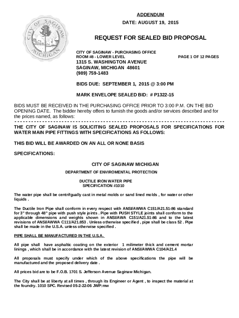CITY OF SAGINAW ADDENDUM NOTICE ... Doc Template | pdfFiller