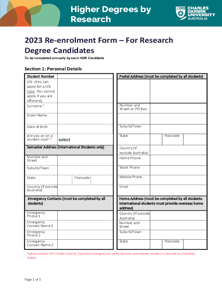 Fillable Online HDR forms, guidelines and policiesCurrent Students Fax ...