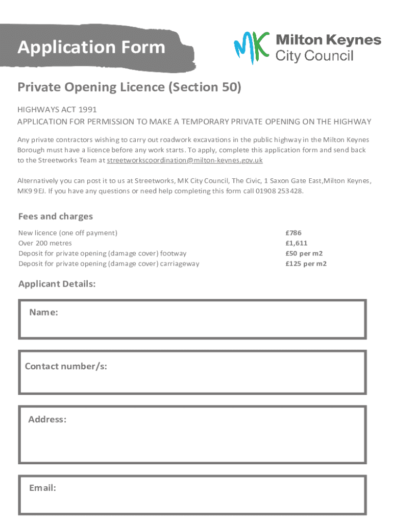 Fillable Online Application for Licence to Place and Retain Private ...