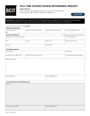 Fillable Online COURSE WITHDRAWAL REQUEST Fax Email Print - pdfFiller
