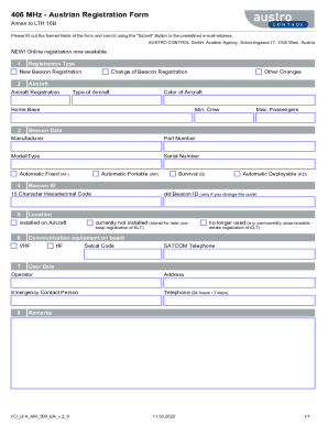 Fillable Online 406 MHz - Austrian Registration Form. Annex to LTH 16B ...