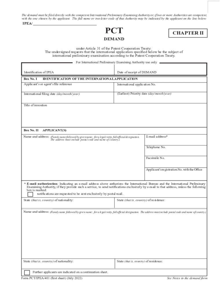 Fillable Online PCT Patent Application International Preliminary Examination Fax Email Print ...