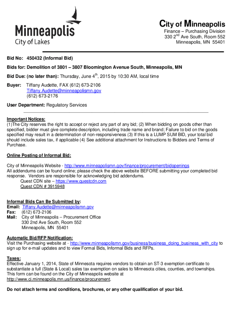 Fillable Online Bid Tabulation Summary Sheet for Currie Facility ...