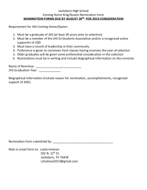 Fillable Online Prom King and Queen Nomination Forms are Now Available ...