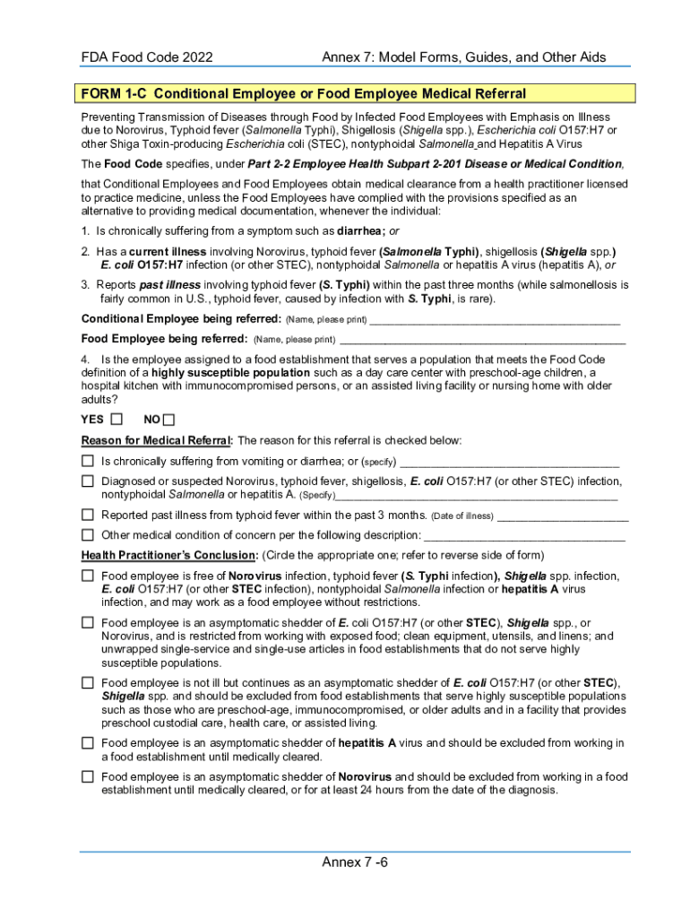 Fillable Online FORM 1-C Conditional Employee or Food ... Fax Email ...