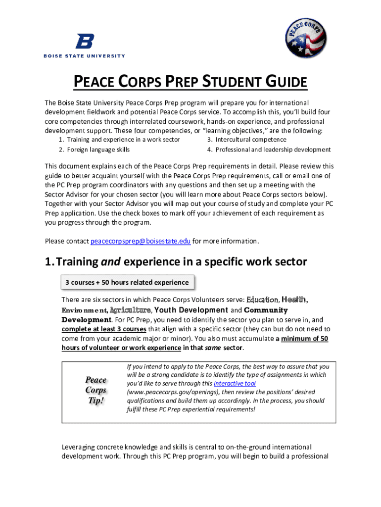 Fillable Online Program Requirements - Peace Corps Prep Certificate Program Fax Email Print ...