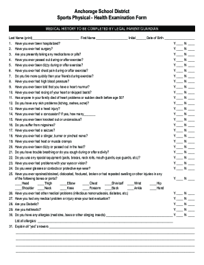 Fillable Online Sports Physical Health Examination Form A Fax Email ...