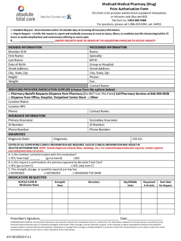 Fillable Online Medicaid Medical Pharmacy (Drug) Prior Authorization ...