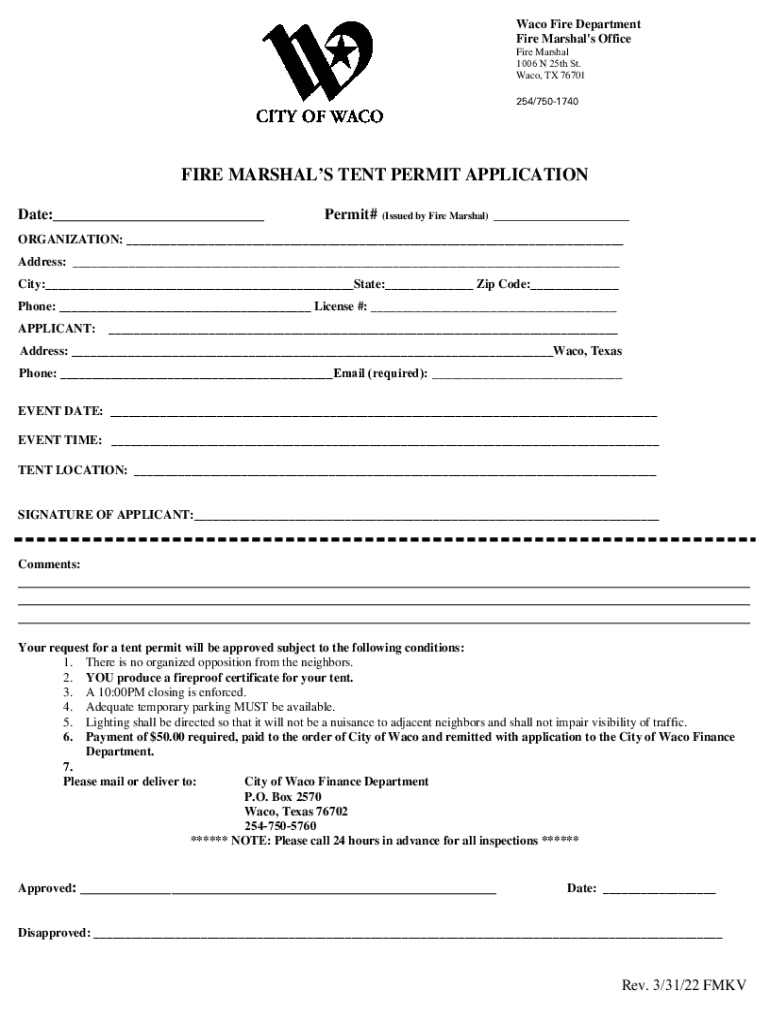 Fillable Online FIRE MARSHALS TENT PERMIT APPLICATION.MDL081808.xls Fax ...