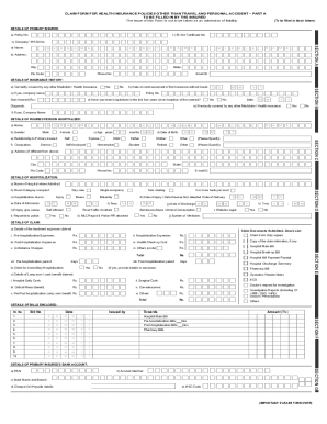 Fillable Online claim form for health insurance policies other ... Fax ...