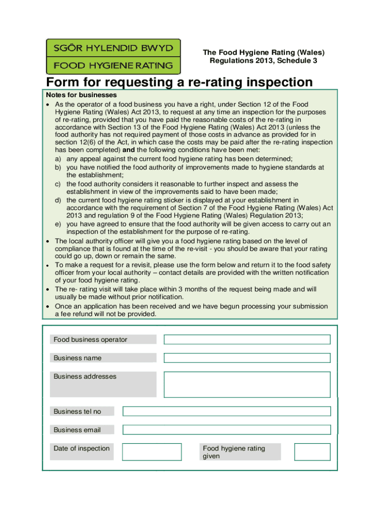 Fillable Online Form for requesting a re-rating inspection - Cyngor Gwynedd Fax Email Print ...