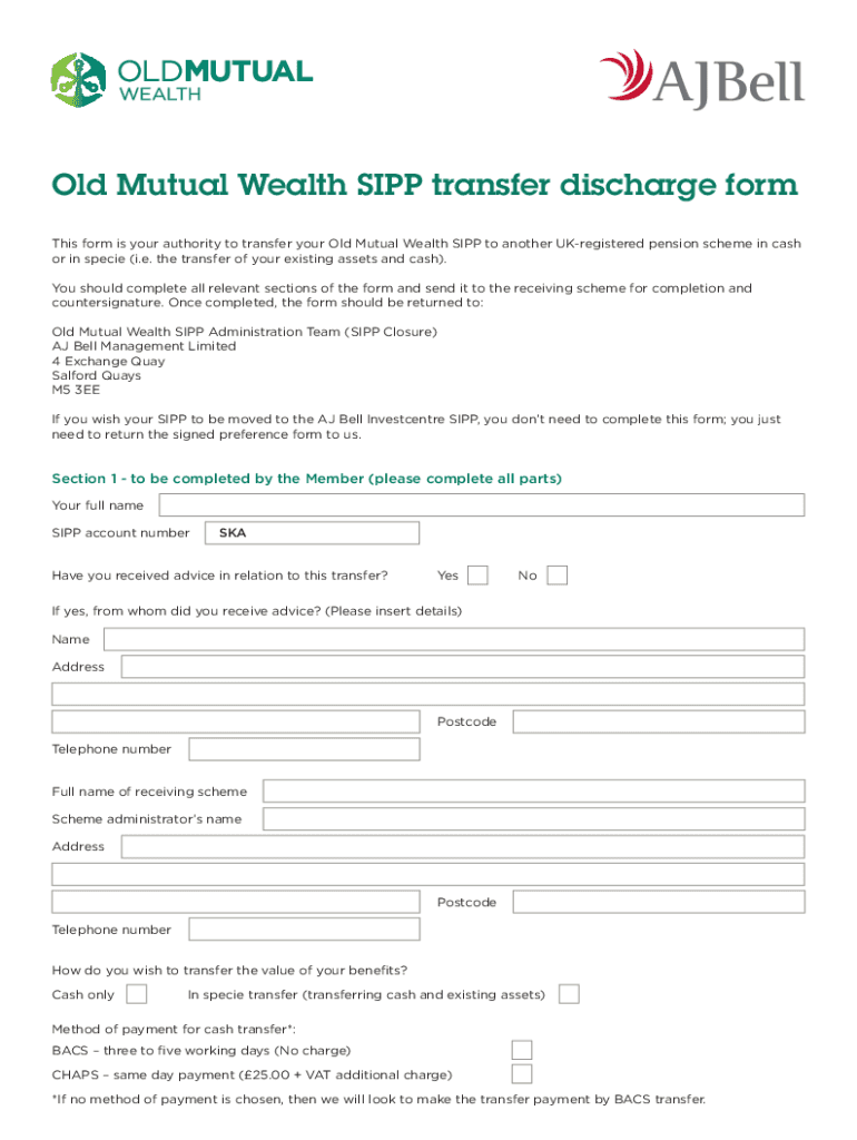 Fillable Online Old Mutual Wealth SIPP transfer discharge form Fax ...