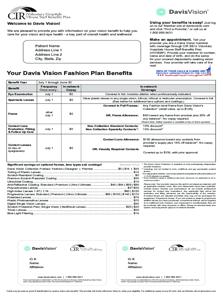 Fillable Online Your Davis Vision Fashion Plan Benefits Fax Email Print ...