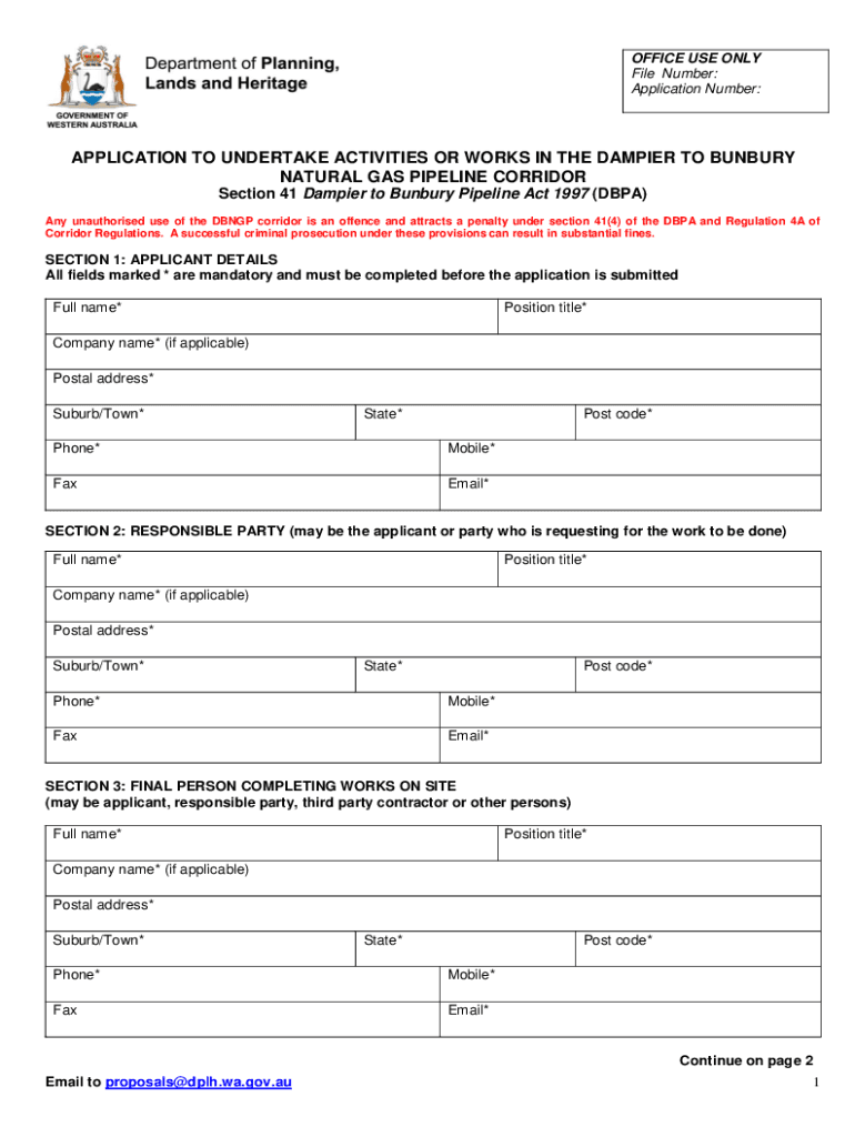 Fillable Online Fillable Online lands wa gov Application to undertake ...