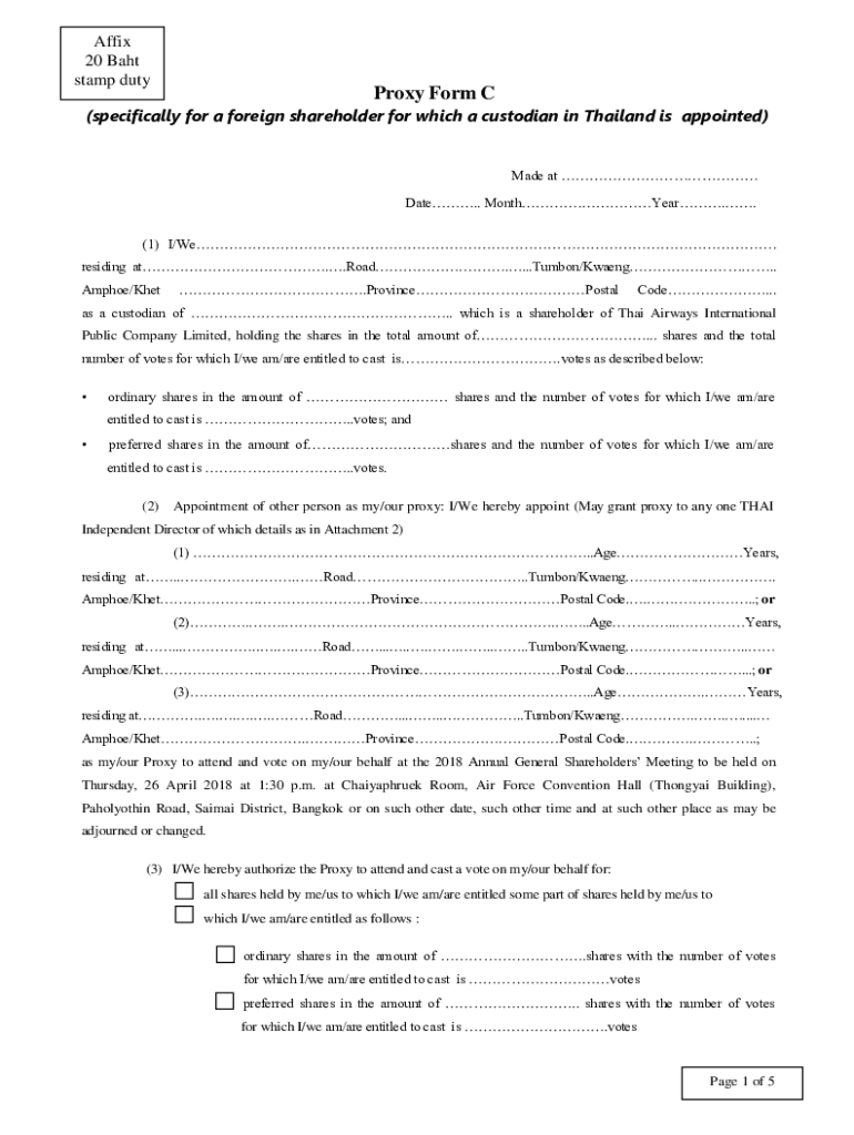 Fillable Online Enclosure 7. (Please attach stamp duty of Baht 20) Proxy Form B. ... Fax Email ...