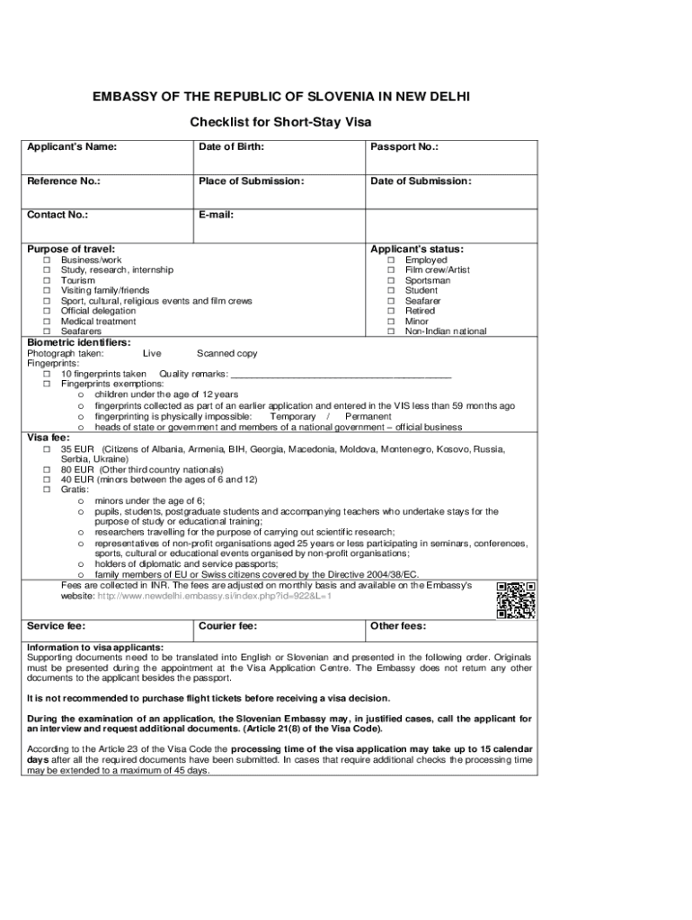 Fillable Online Visa information of the Embassy New DelhiGOV.SI Fax ...