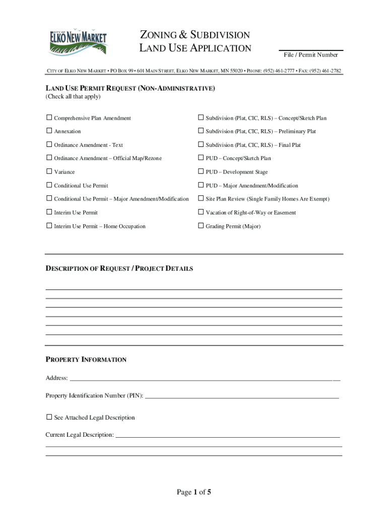 Fillable Online ZONING & SUBDIVISION LAND USE APPLICATION Fax Email ...