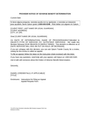 Revised Model Notice of Adverse Benefit Determination Doc Template ...