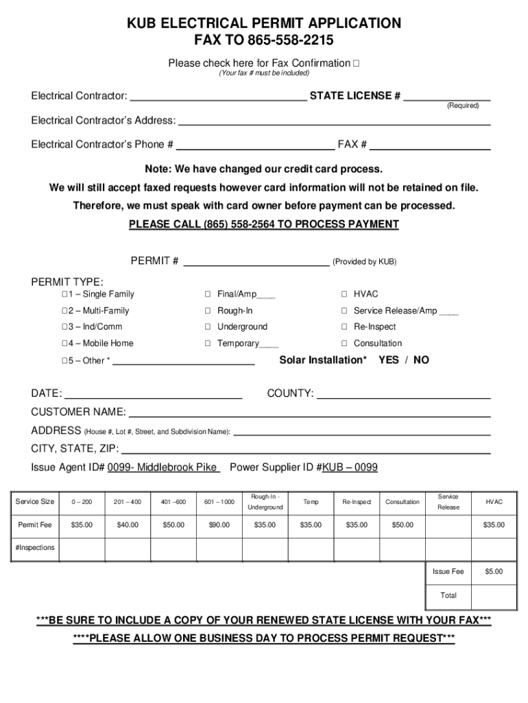 Fillable Online KUB ELECTRICAL PERMIT APPLICATION FAX TO 865- ... Fax ...