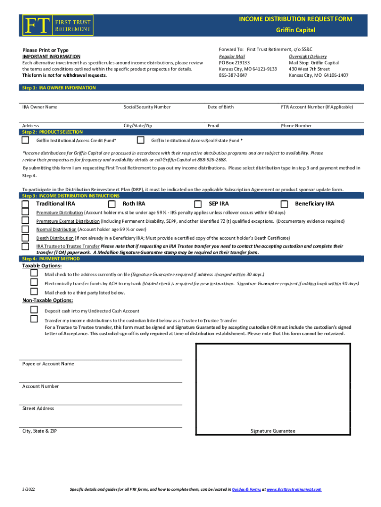 Fillable Online INCOME DISTRIBUTION REQUEST FORM Griffin Capital Fax Email Print - pdfFiller