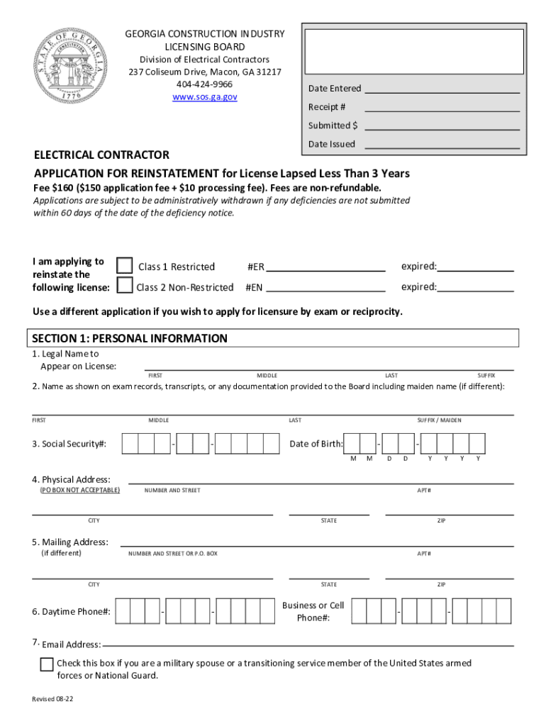 Fillable Online sos ga Electrical Safety and Licensing Frequently Asked Questions Fax Email ...
